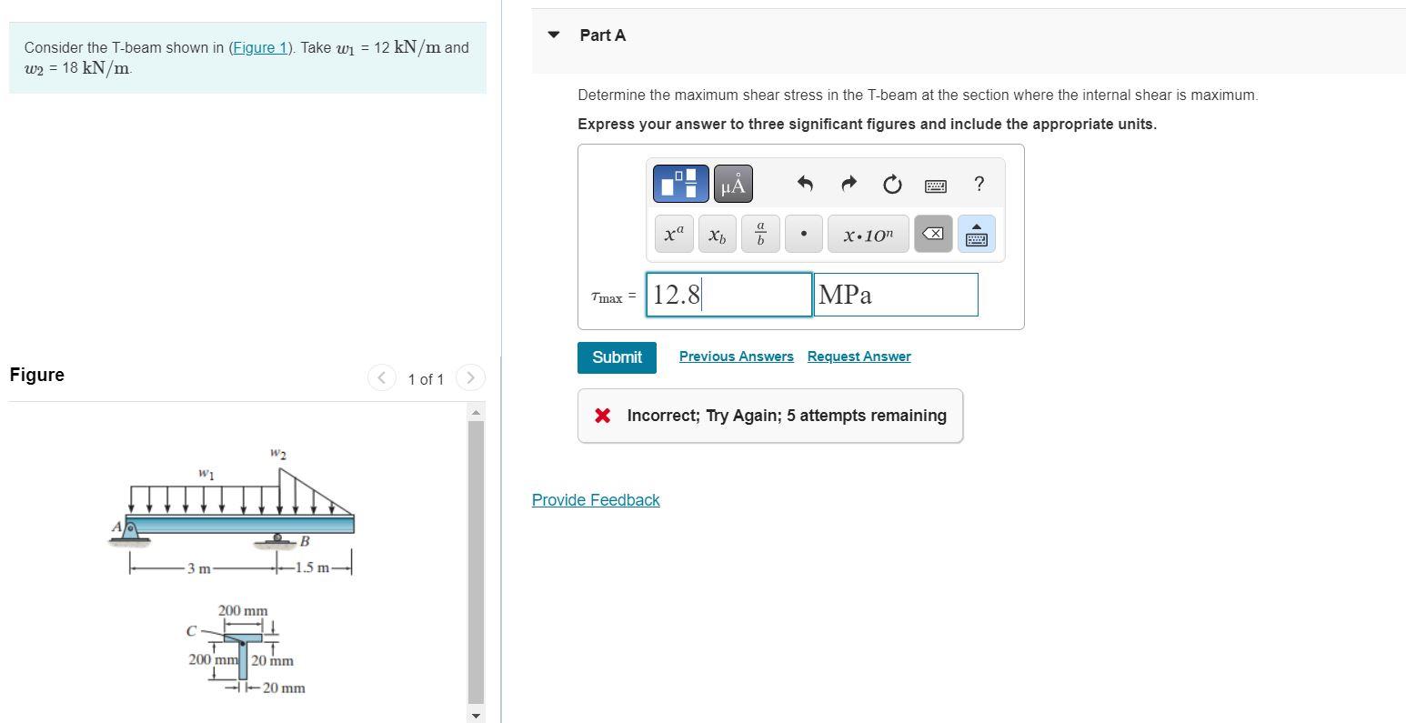 Solved Determine the maximum shear stress in the T-beam at | Chegg.com