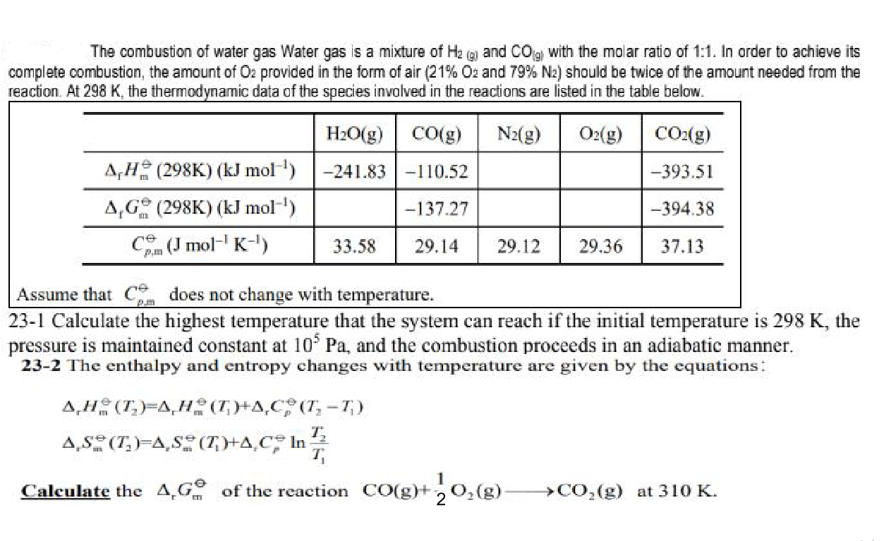 Solved The combustion of water gas Water gas is a mixture of | Chegg.com