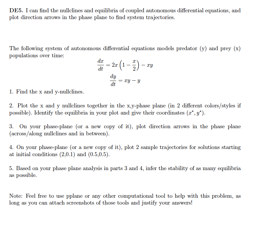 Solved DE5. I can find the nullclines and equilibria of | Chegg.com