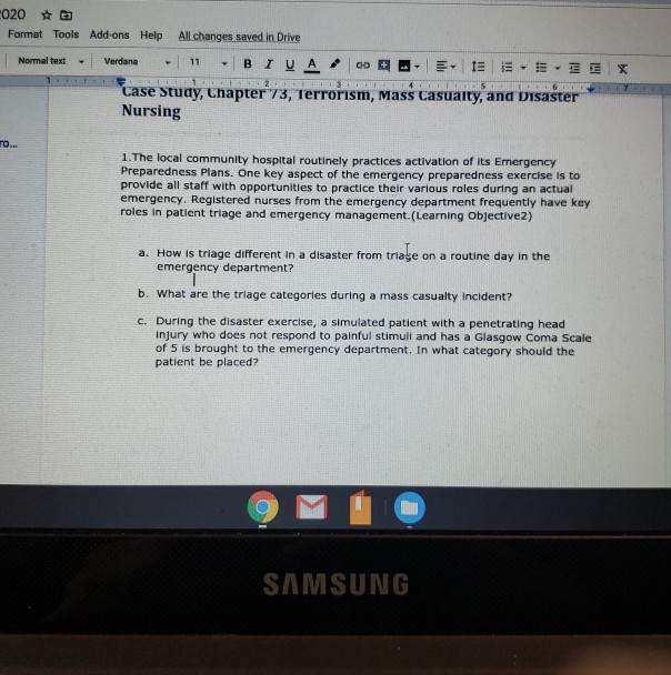 Solved 20 ta Format Tools Add-ons Help All changes saved in | Chegg.com