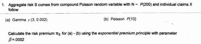 Solved 1. Aggregate risk S comes from compound Poisson | Chegg.com