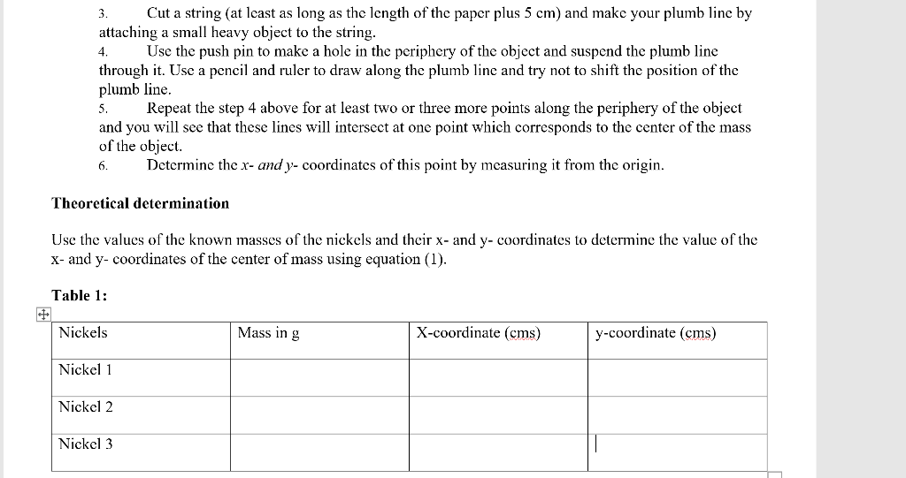 Solved Lab goals . To understand the concepts of center of | Chegg.com