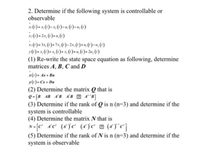 Solved 2. Determine if the following system is controllable | Chegg.com