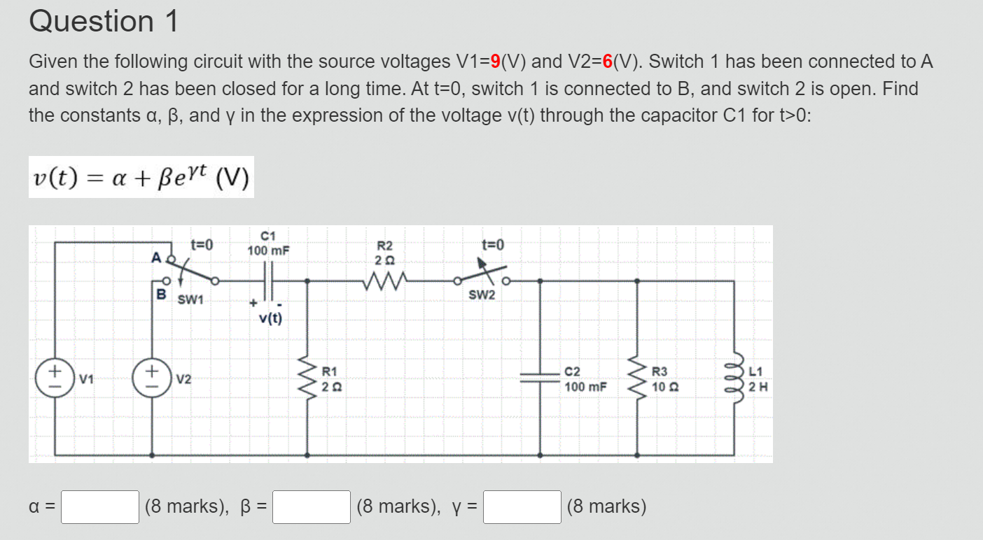 Solved Given the following circuit with the source voltages | Chegg.com
