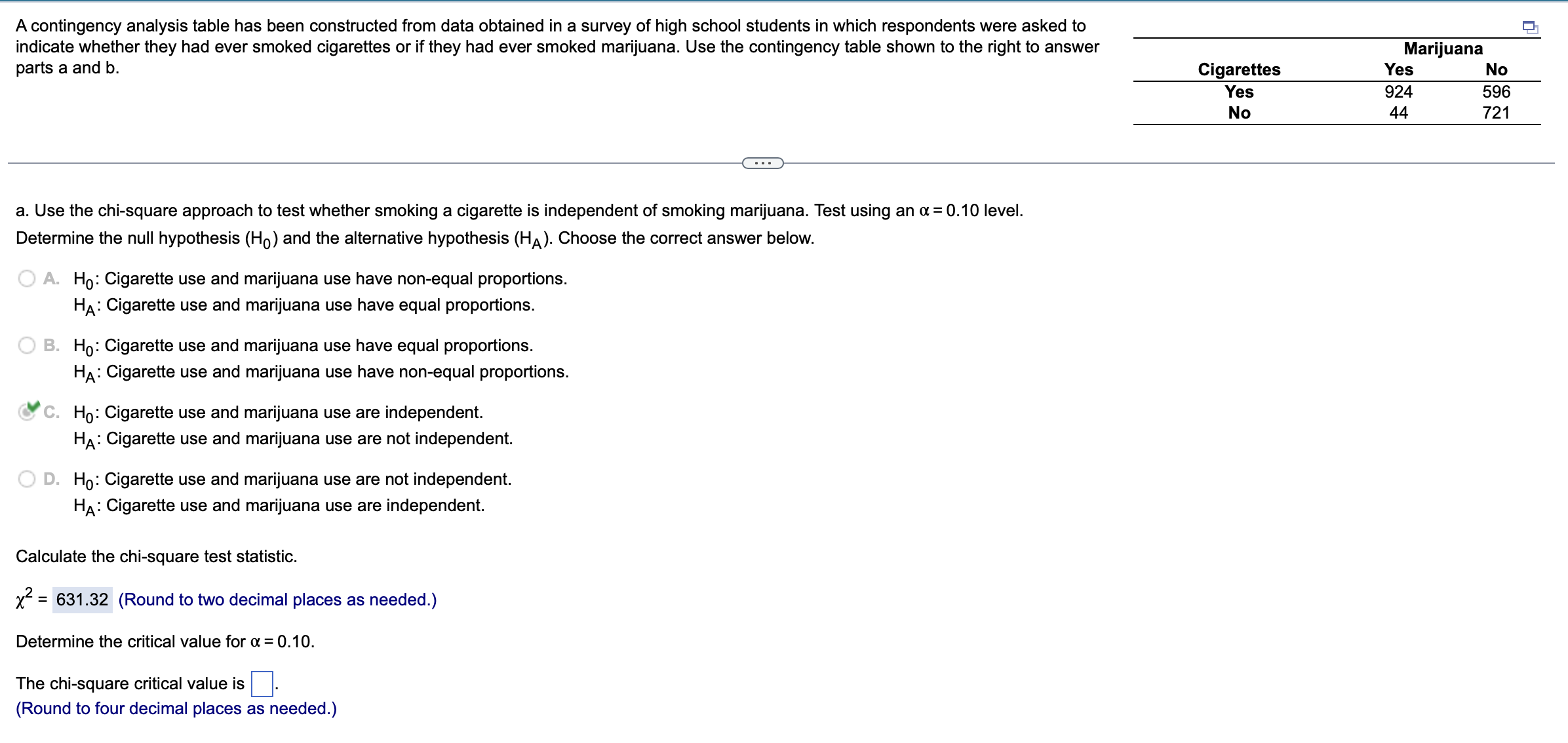 Solved A contingency analysis table has been constructed | Chegg.com