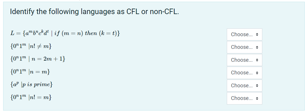 Solved Identify the following languages as CFL or non-CFL. | Chegg.com