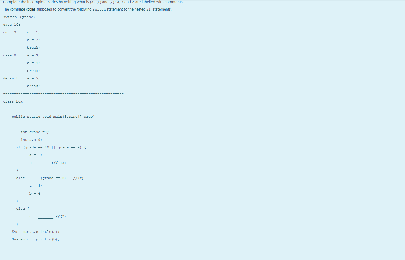 Solved Complete the incomplete codes by writing what is (X), | Chegg.com