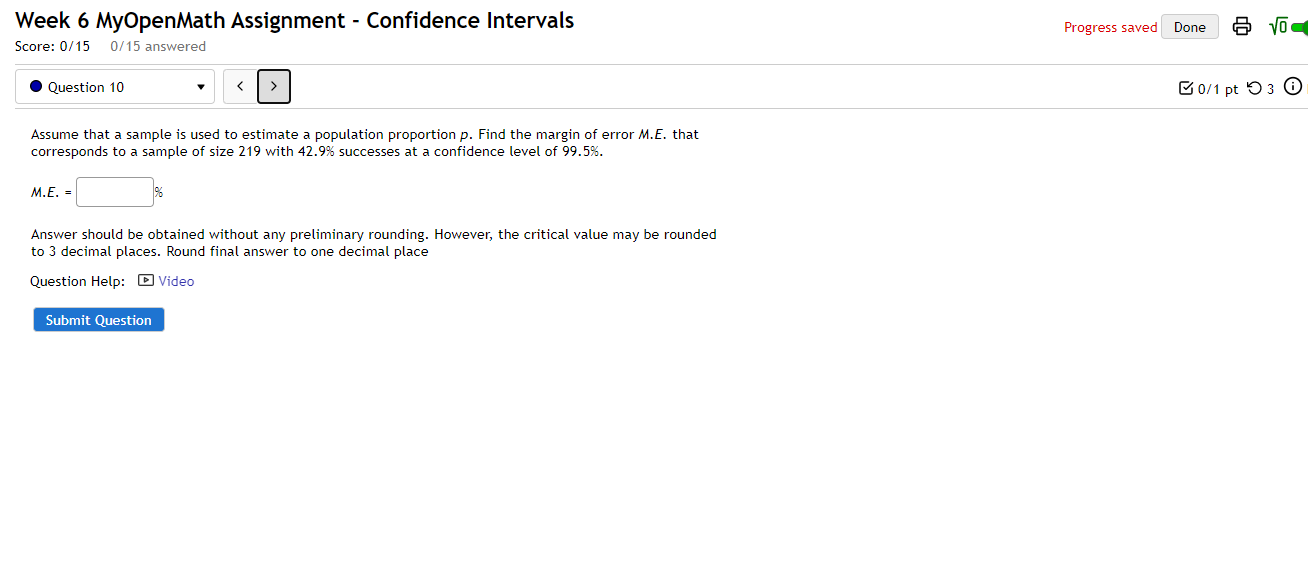 Solved Week 6 MyOpen Math Assignment - Confidence Intervals | Chegg.com