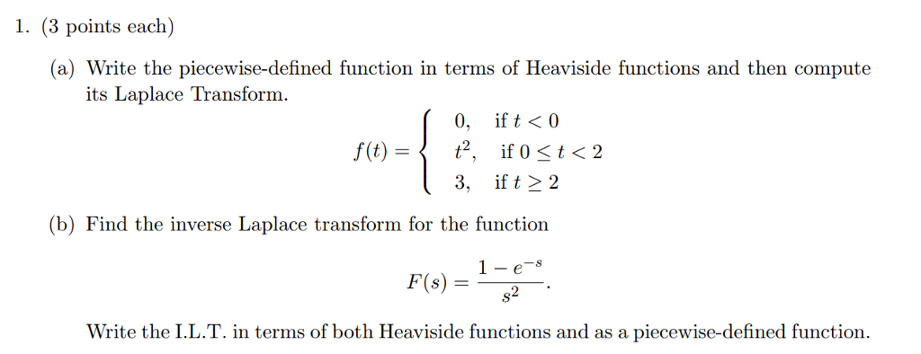 Solved 1. (3 points each (a) Write the piecewise-defined | Chegg.com