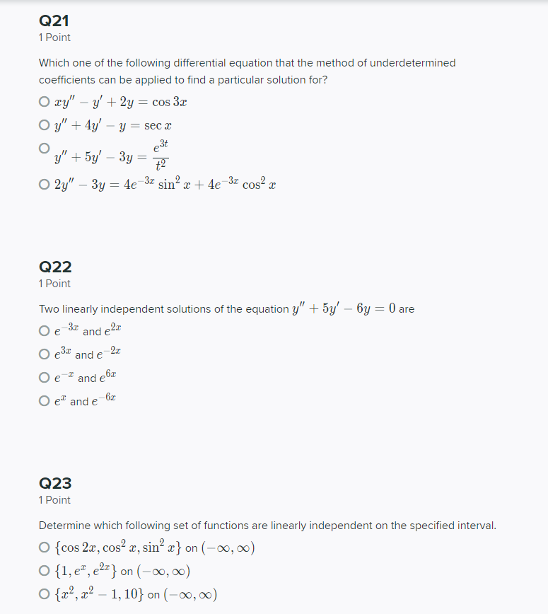 Solved Q21 1 Point Which one of the following differential | Chegg.com