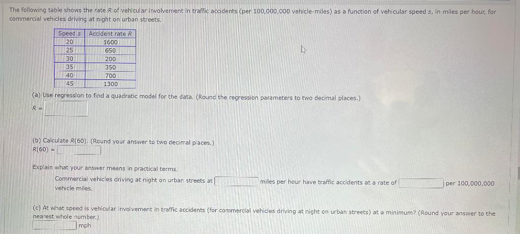 Solved The following table shows the rate R of vehicular | Chegg.com