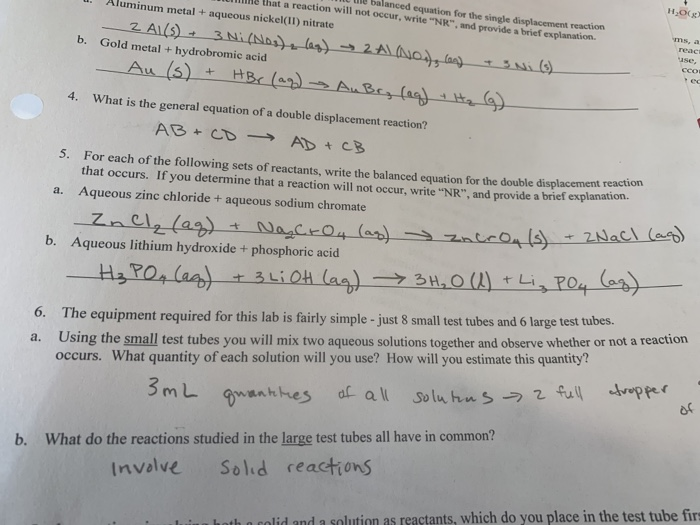 Solved l balanced equation for the single displacement | Chegg.com