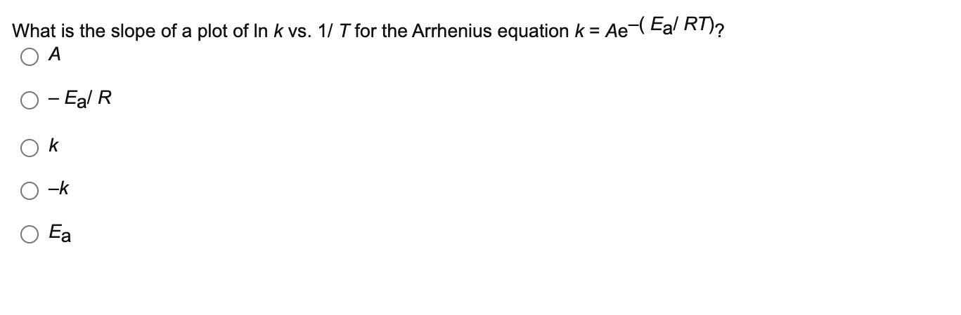 Solved What is the slope of a plot of In k vs. 1/T for the | Chegg.com