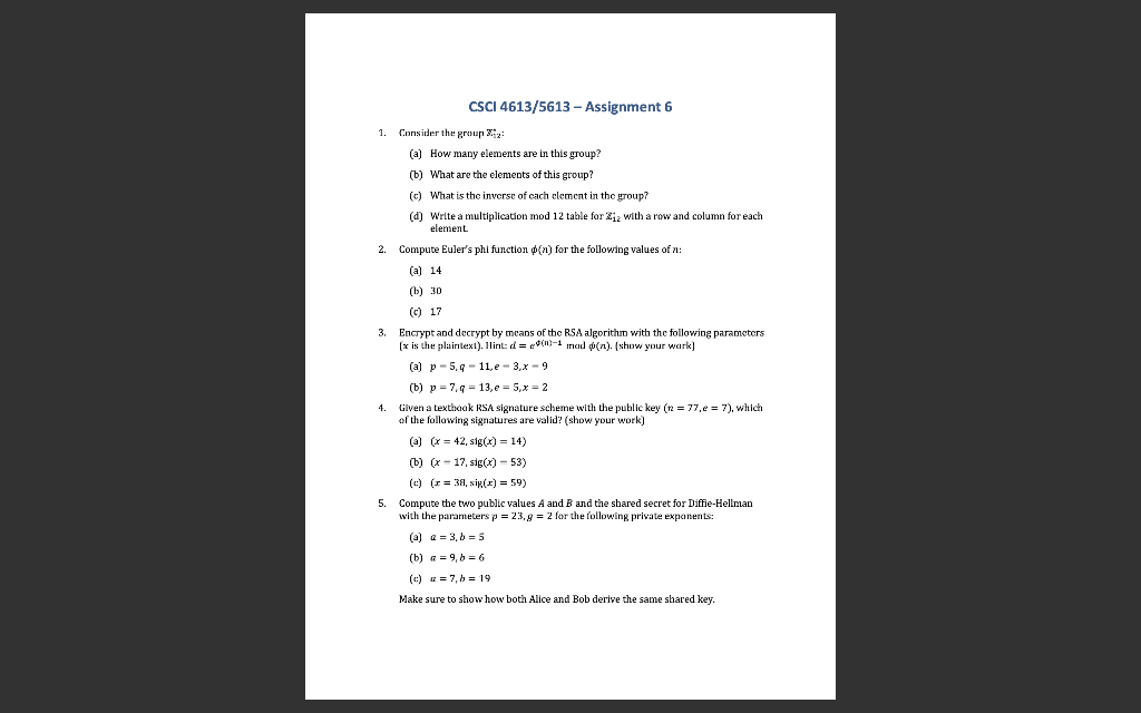 CSCI 4613/5613 - Assignment 6 Consider the group 2: | Chegg.com