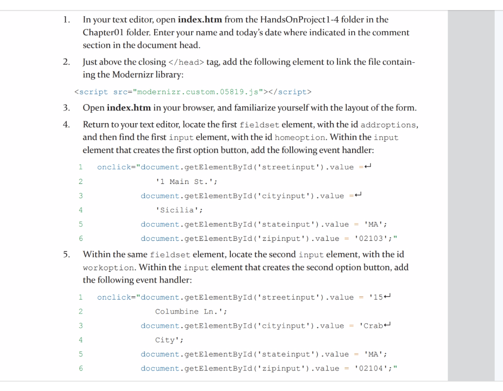 1 1. In your text editor, open index.htm from the | Chegg.com
