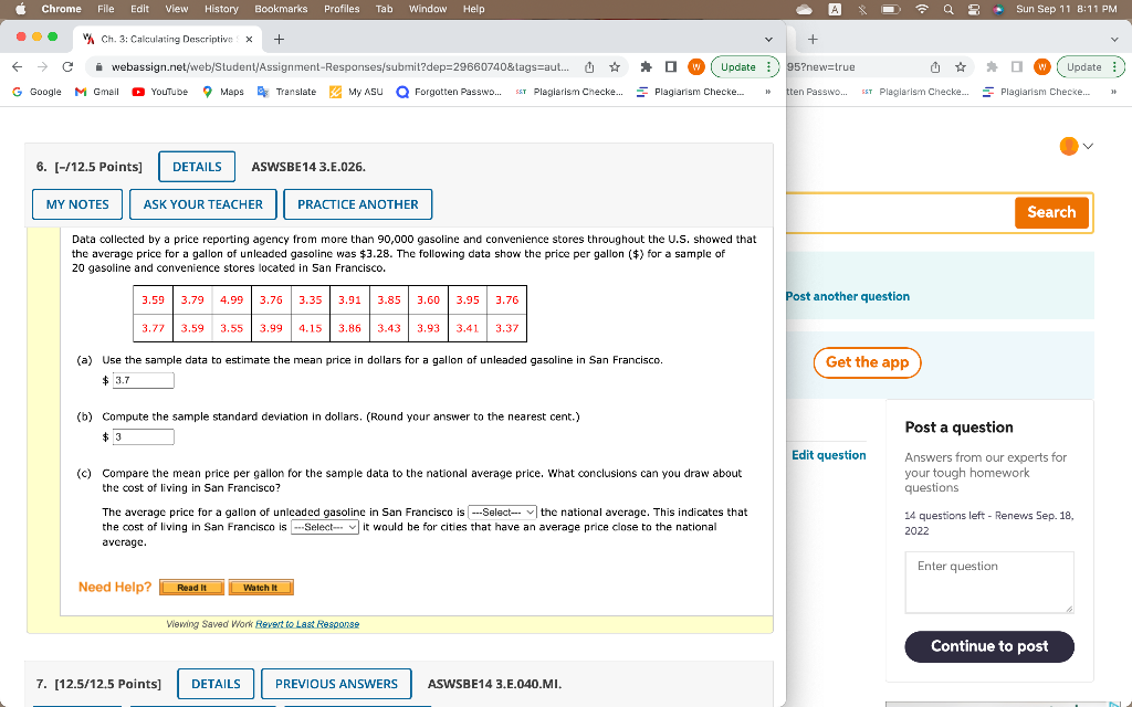 Solved Data collected by a price reporting agency from more | Chegg.com