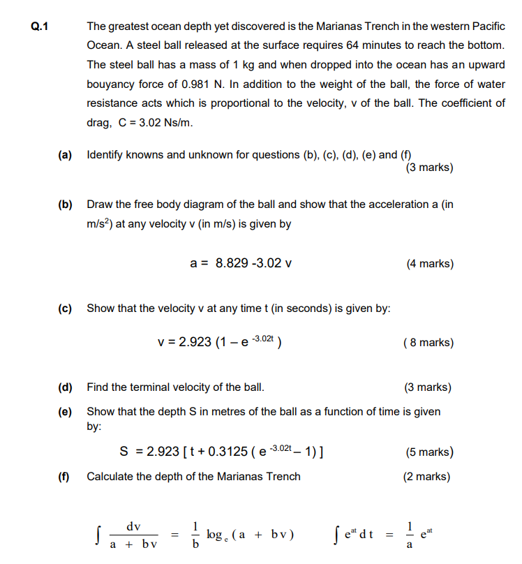 Solved Q.1 The greatest ocean depth yet discovered is the | Chegg.com