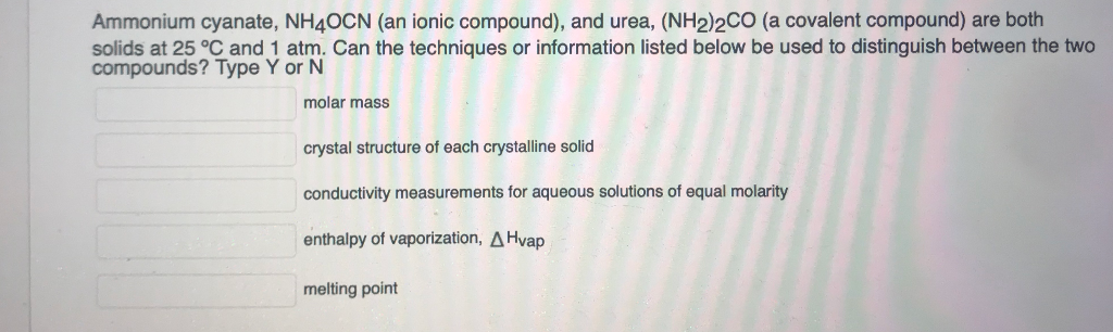 Solved Ammonium cyanate, NH4OCN (an ionic compound), and | Chegg.com