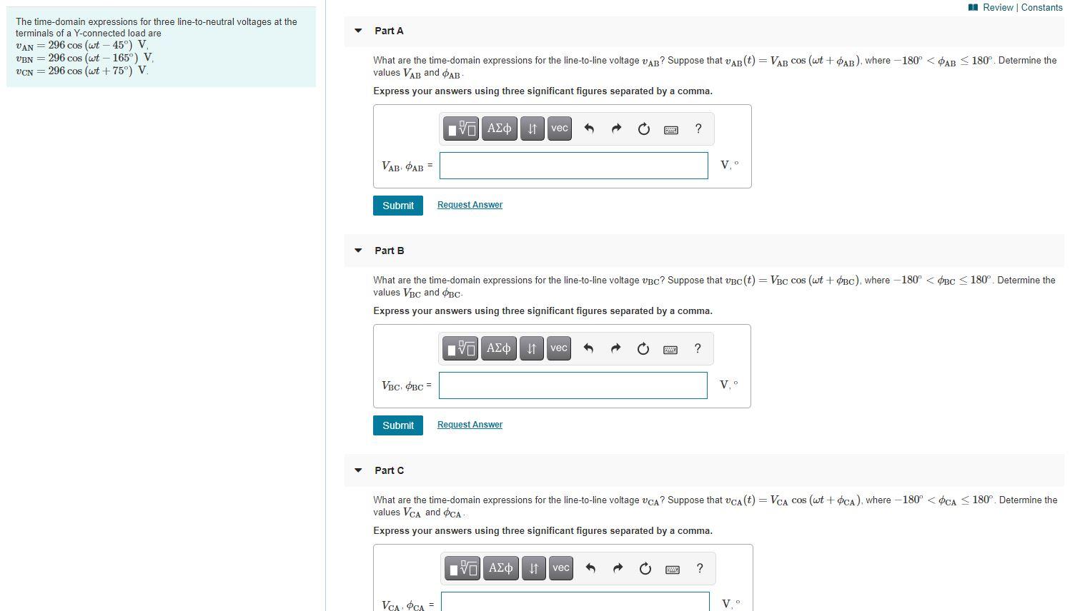Solved A Review Constants Part A The time-domain expressions | Chegg.com