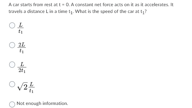 Solved A car starts from rest at t = 0. A constant net force | Chegg.com