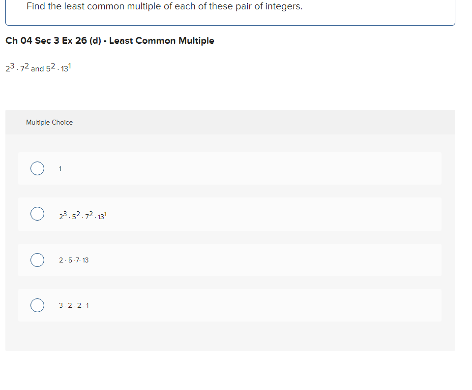 Solved Find the least common multiple of each of these pair | Chegg.com