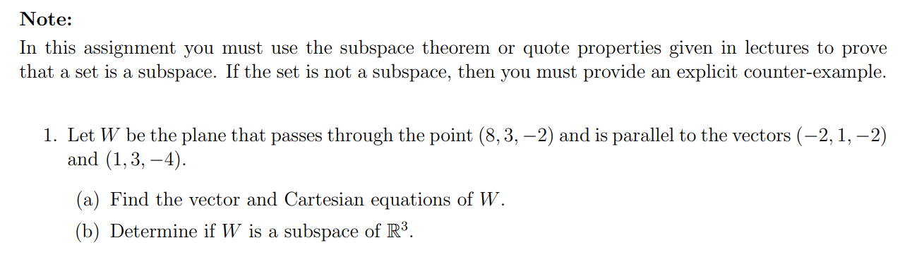 Solved Note: In this assignment you must use the subspace | Chegg.com