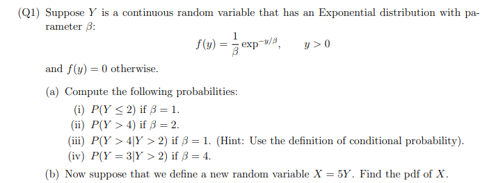 Solved (Q1) Suppose Y is a continuous random variable that | Chegg.com