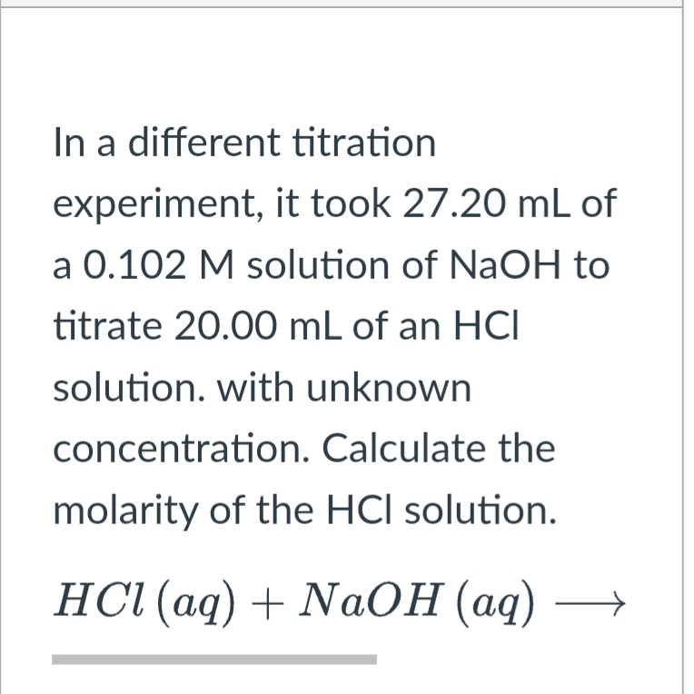 Solved In a different titration experiment, it took 27.20 mL | Chegg.com