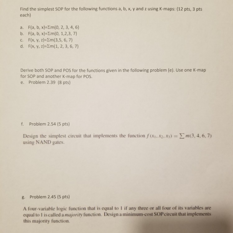 Solved Find the simplest SOP for the following functions a, | Chegg.com