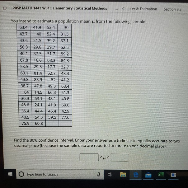 Solved 205P.MATH.1442.W01C Elementary Statistical Methods | Chegg.com