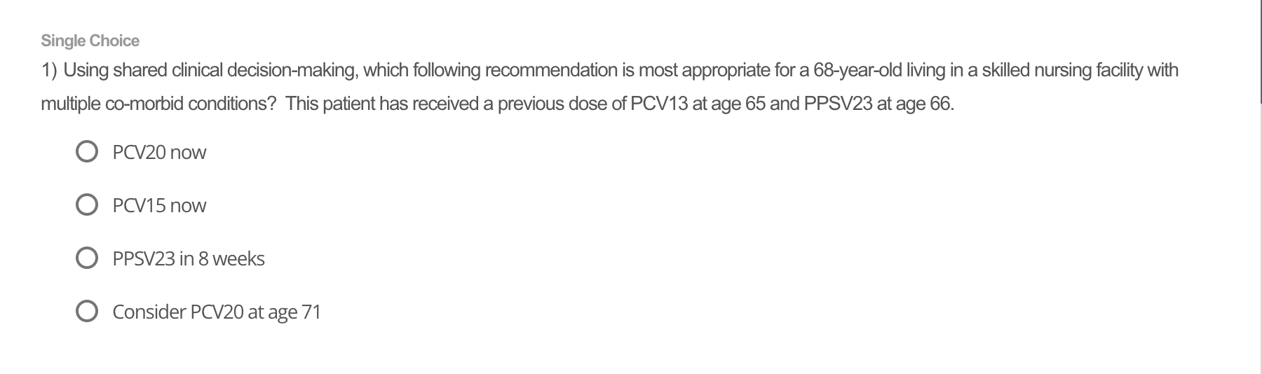 Solved A) ﻿PCV20 ﻿nowB) ﻿PCV15 ﻿nowC) ﻿PPSV23 ﻿in 8 ﻿weeksD) | Chegg.com