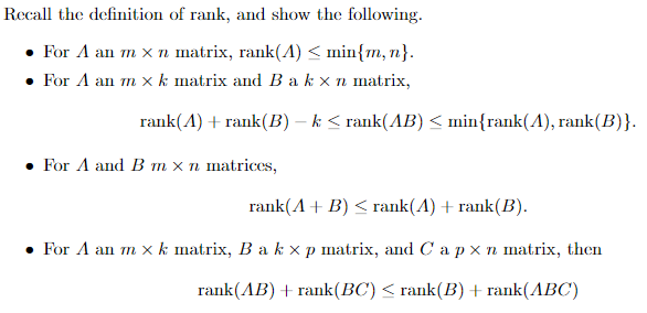 Solved Recall the definition of rank, and show the | Chegg.com