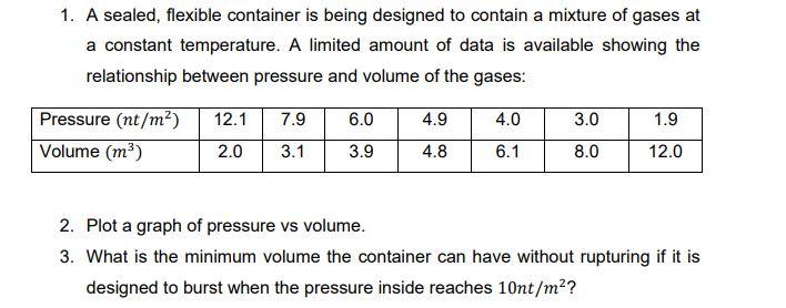 Solved 1. A sealed, flexible container is being designed to | Chegg.com