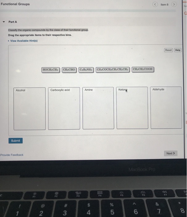 Solved Functional Groups Item8 Part A Classify the organic | Chegg.com