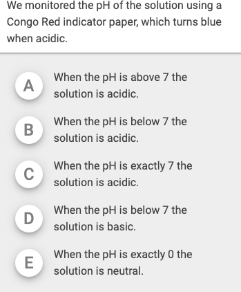 Solved We monitored the pH of the solution using a Congo Red | Chegg.com