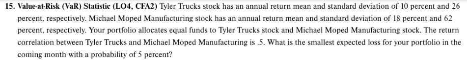 Solved 15. ﻿Value-at-Risk (VaR) ﻿Statistic (LO4, ﻿CFA2) | Chegg.com