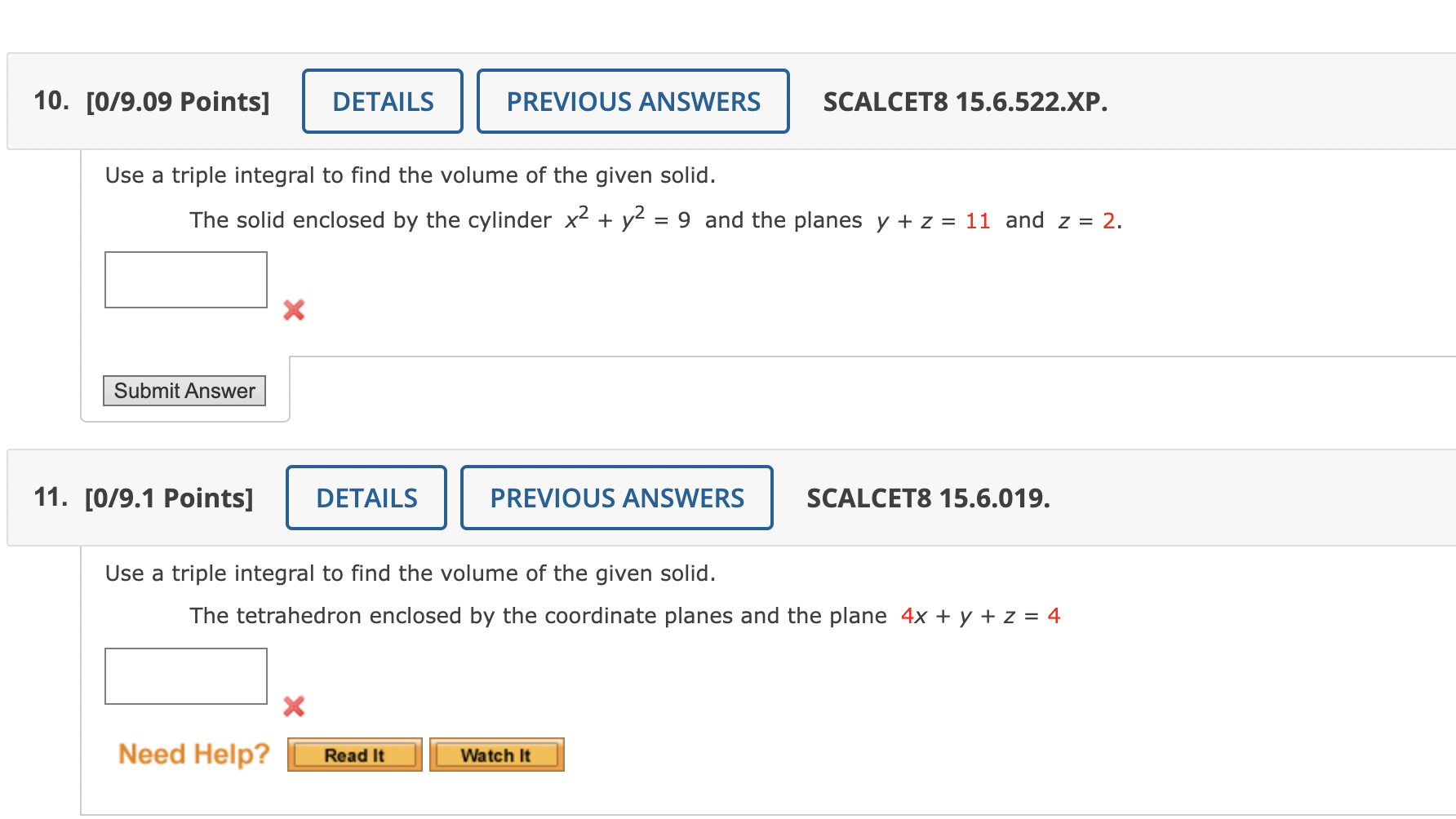 Solved 10. [0/9.09 Points] DETAILS PREVIOUS ANSWERS SCALCET8 | Chegg.com