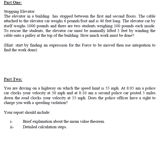 Solved Part One: Stopping Elevator The elevator in a | Chegg.com