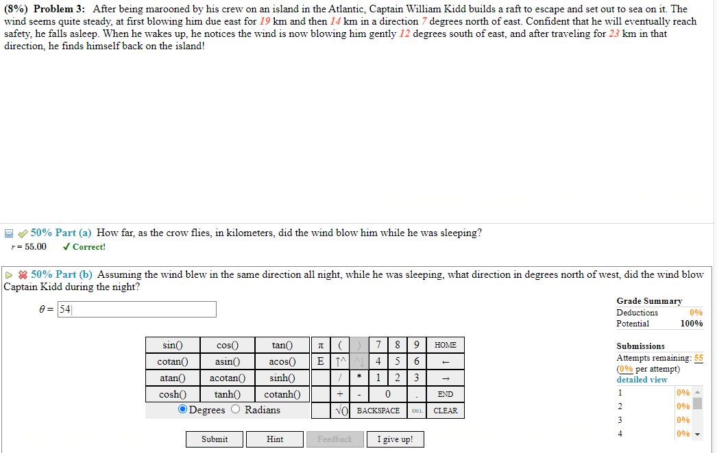 Solved (8\%) Problem 3: After being marooned by his crew on | Chegg.com