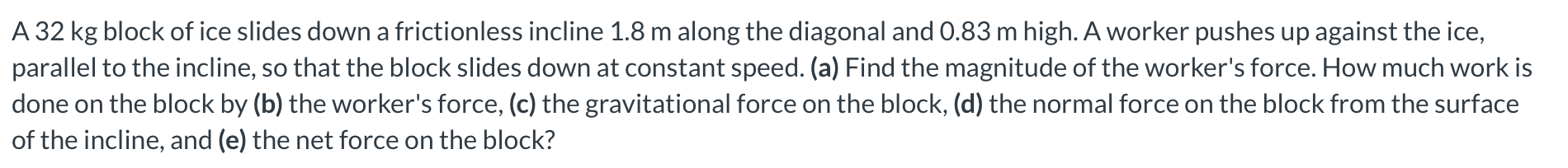 Solved A 32 kg block of ice slides down a frictionless | Chegg.com