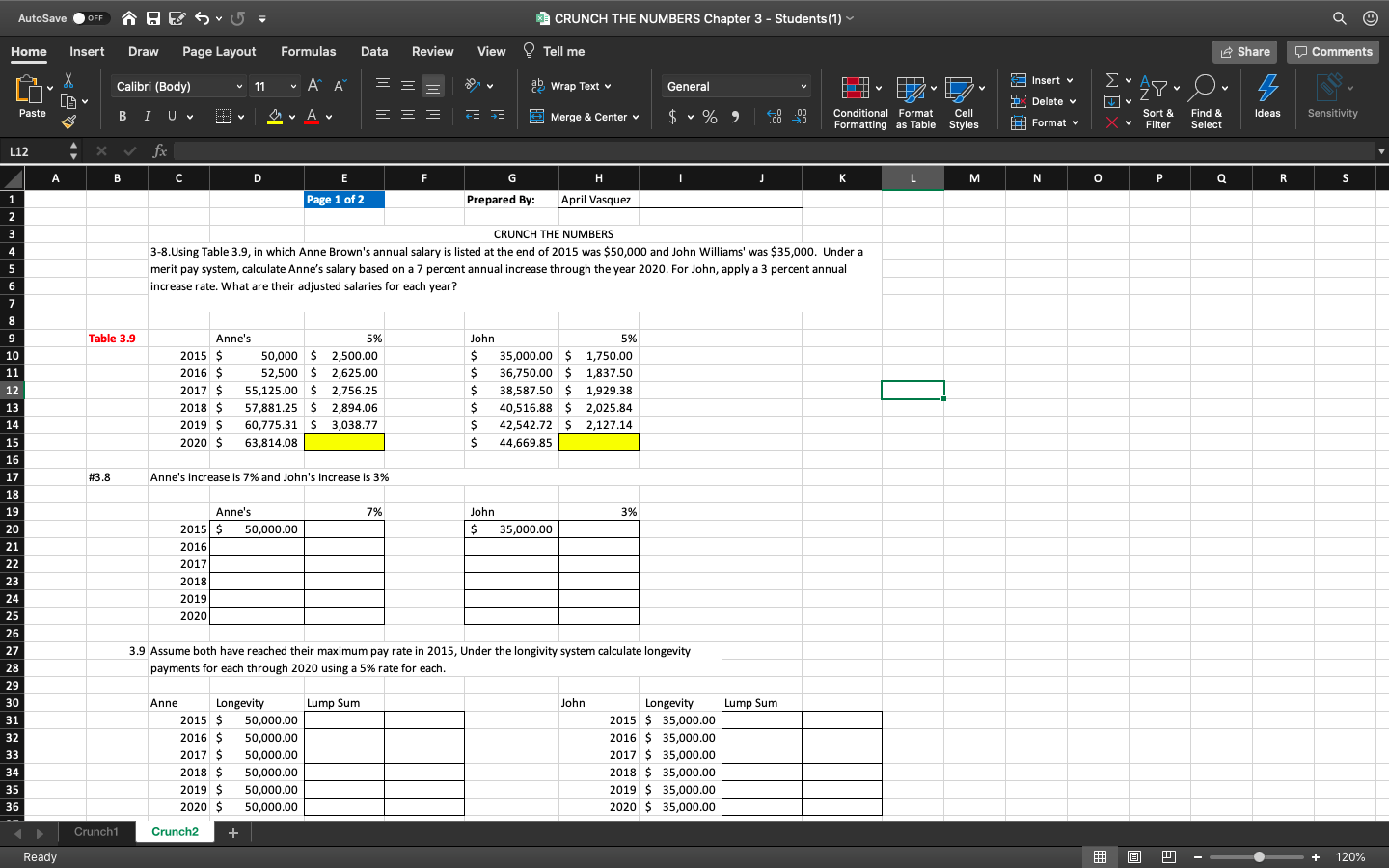 Solved AutoSave OFF Evo = CRUNCH THE NUMBERS Chapter 3 - | Chegg.com