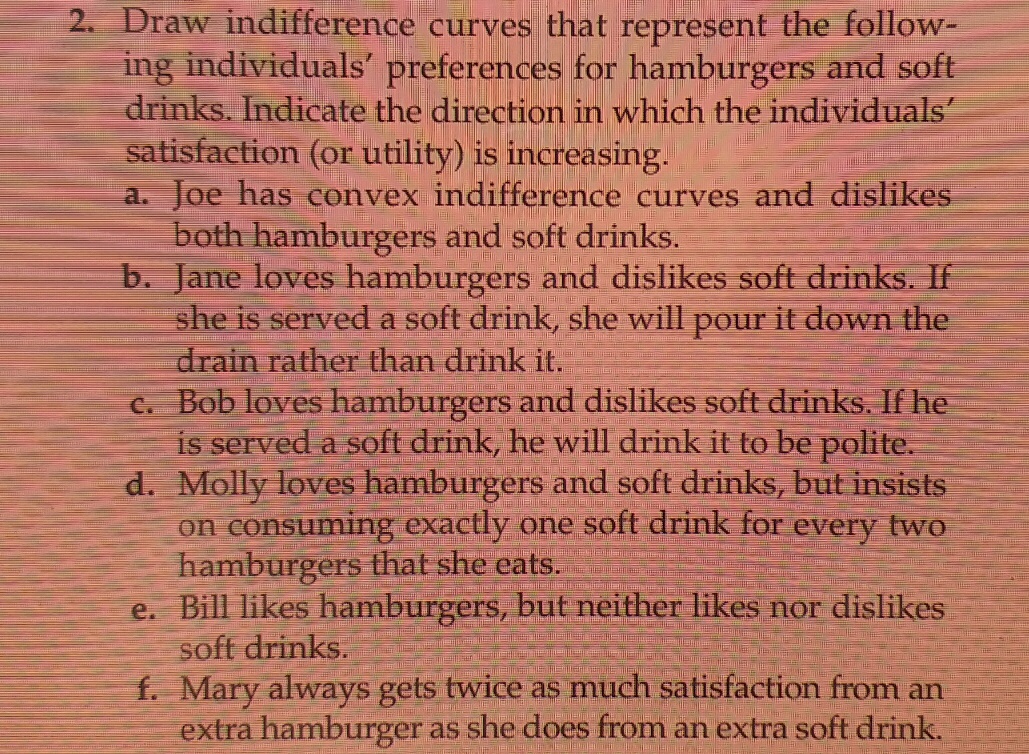 Solved 2. Draw indifference curves that represent the | Chegg.com