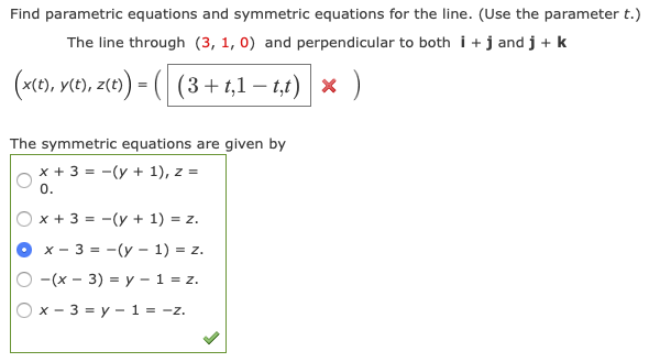 Solved Find parametric equations and symmetric equations for | Chegg.com