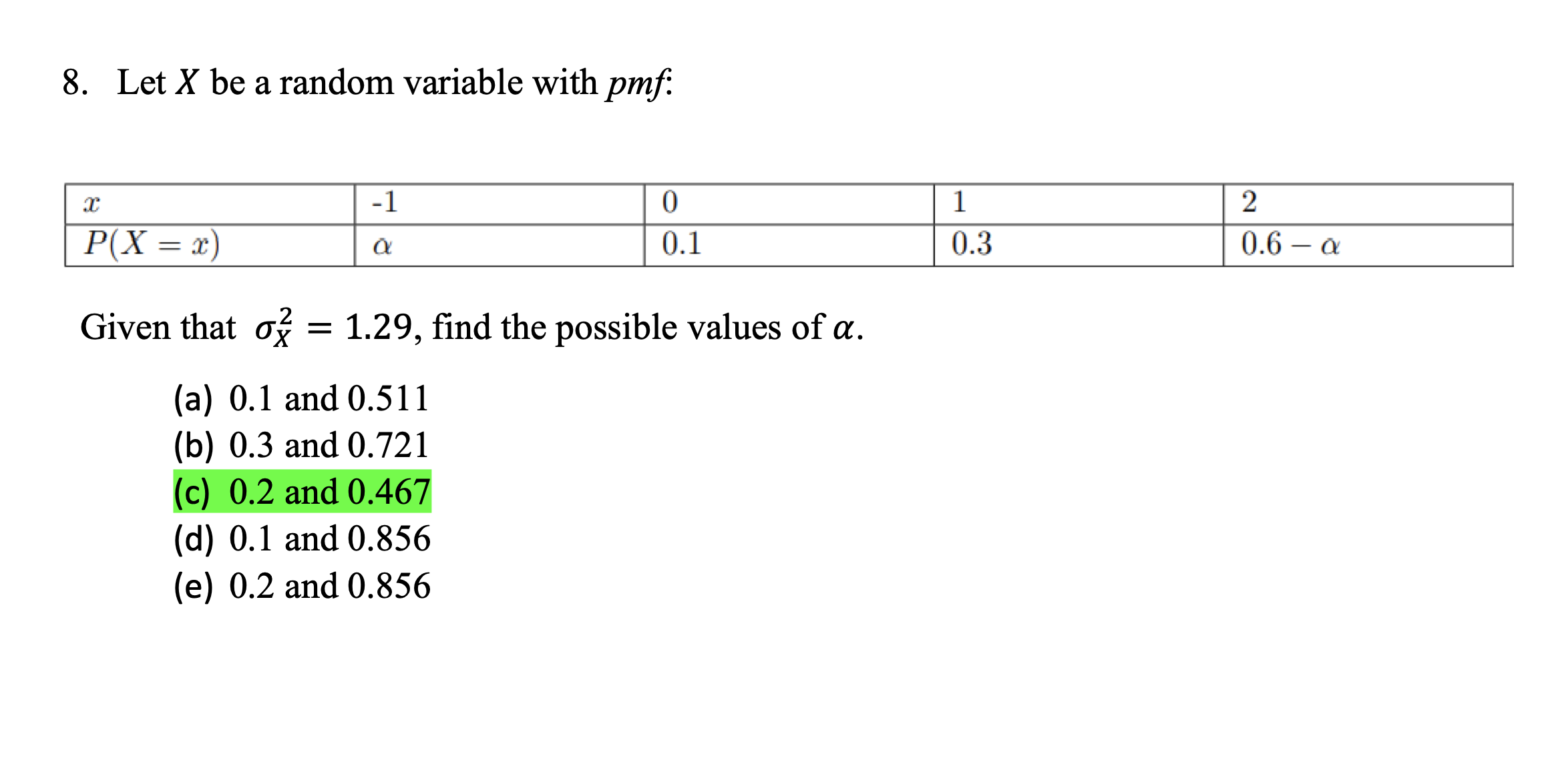 Solved 8. Let X be a random variable with pmf : Given that | Chegg.com