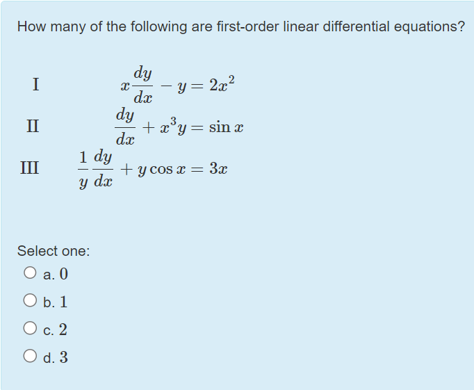 Solved How many of the following are first-order linear | Chegg.com