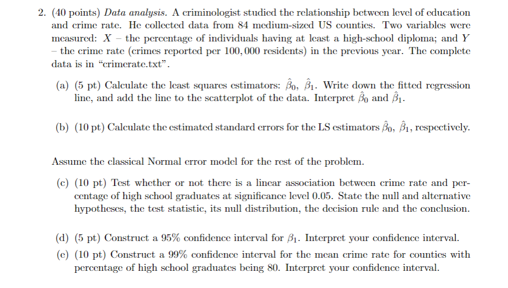 Solved Please use R studiocrimerate txtrate pct.diploma8487 | Chegg.com