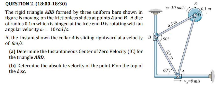 Solved The rigid triangle ABD formed by three uniform bars | Chegg.com