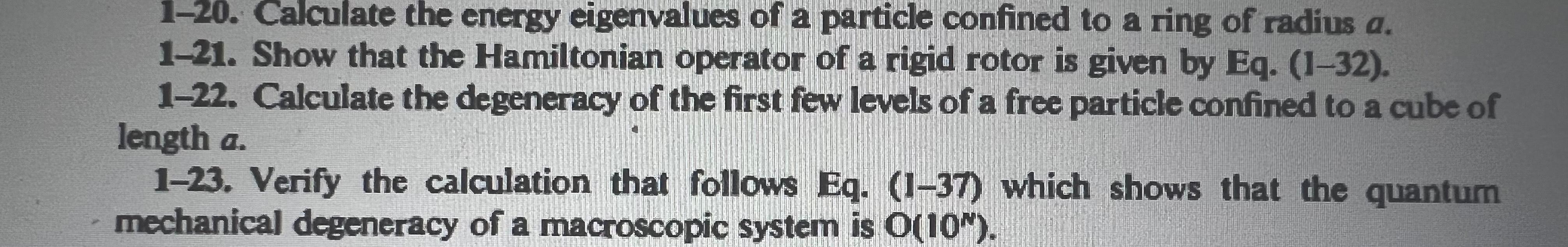 Solved 1-20. Calculate the enersy eigenvalues of a particle | Chegg.com