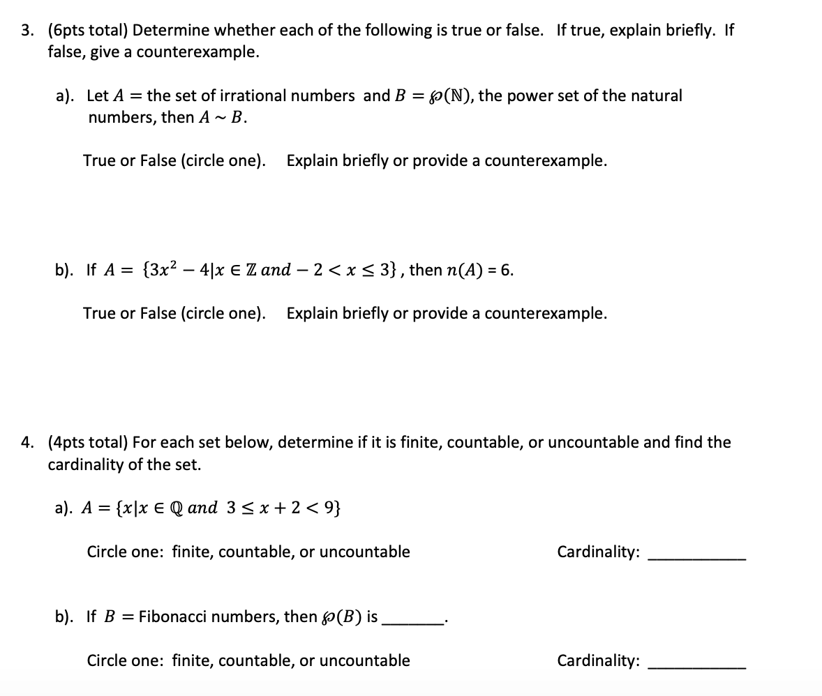 Solved 3. (6pts total) Determine whether each of the | Chegg.com