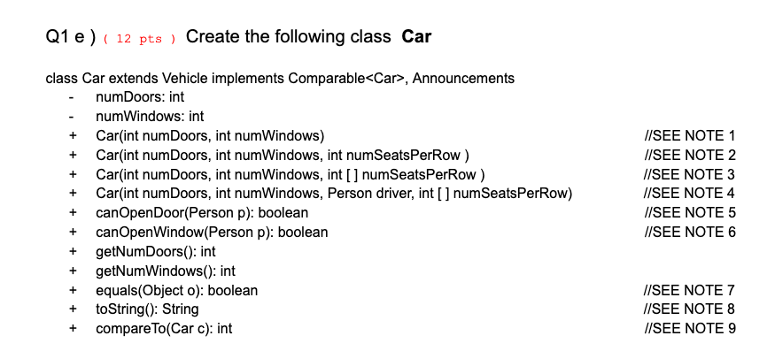 Solved Q1 e) ( 12 pts ) Create the following class Car + + + | Chegg.com